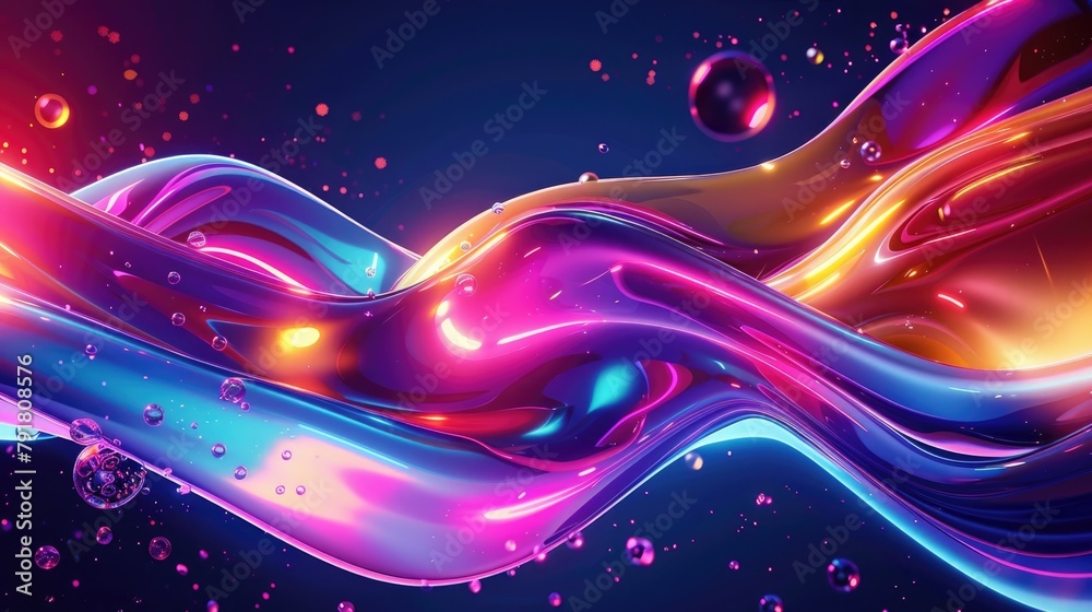 Bright neon colors flow like liquid in a 3D abstract shape, with ...