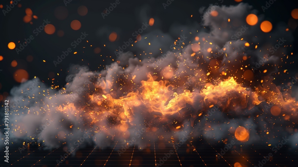 Authentic fire with smoke and welding sparks, isolated on transparent ...