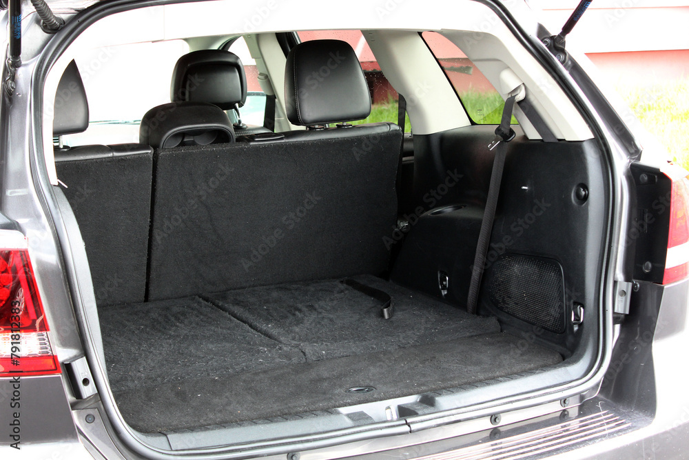Modern wagon car open trunk. Car boot is open. Open tailgate on a ...