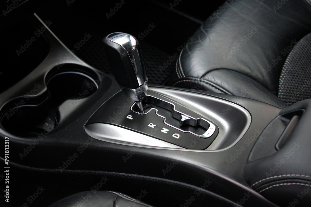 Automatic transmission shift selector in the car interior. Modern ...