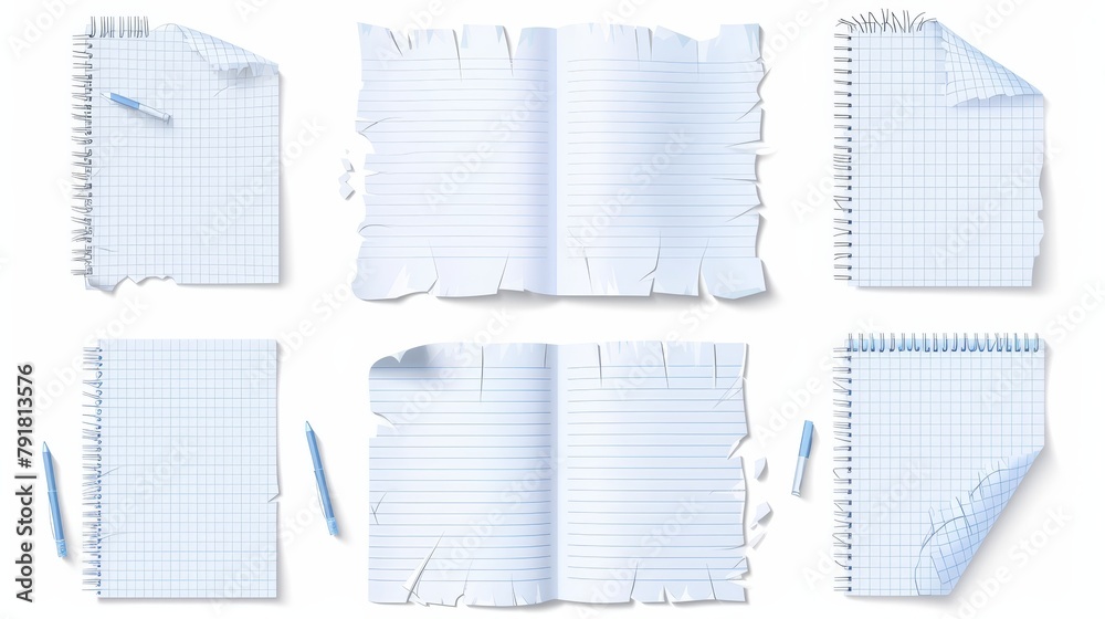 Paper pieces of empty notepads with torn edges. Notepad covers with ...