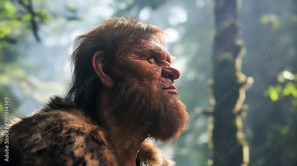 An extinct species of an early human, primitive man, early human ...