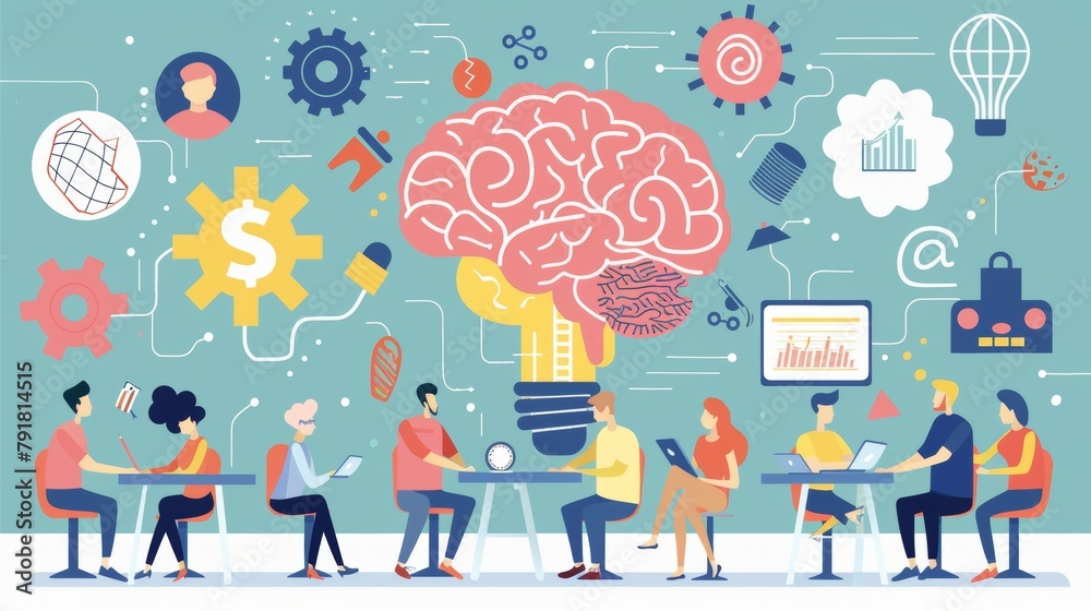 Team brainstorming poster, flyer of brainstorming meeting in company ...