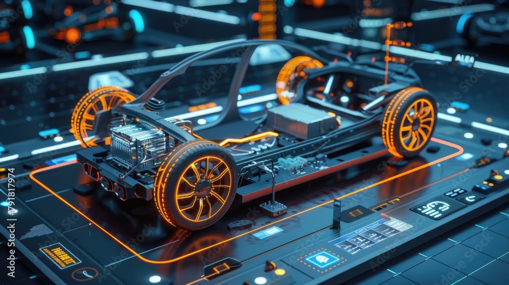 Educational display of an electric vehicle's battery system, annotated ...