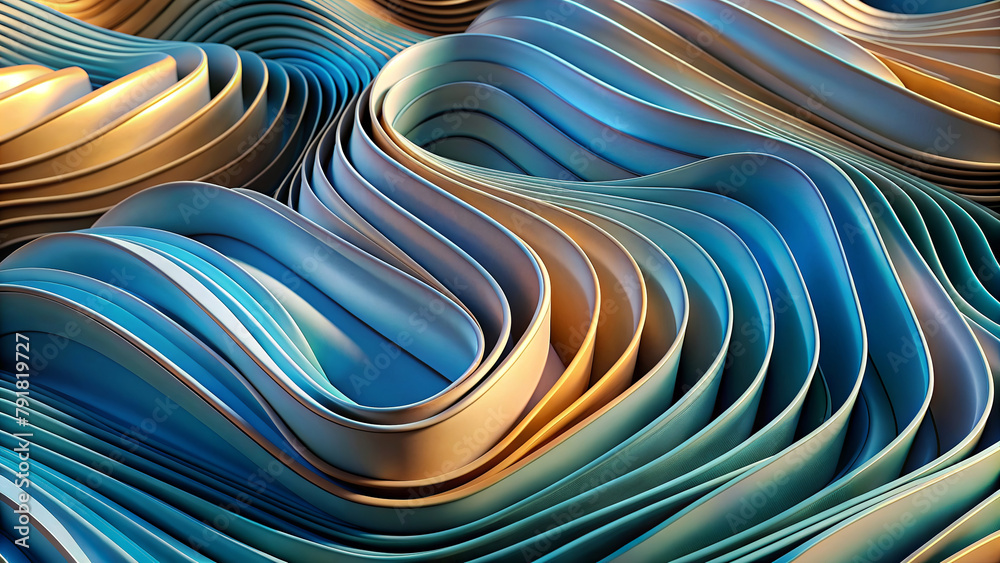 Layers of ribbon-like structures bend into each other, creating a sense ...