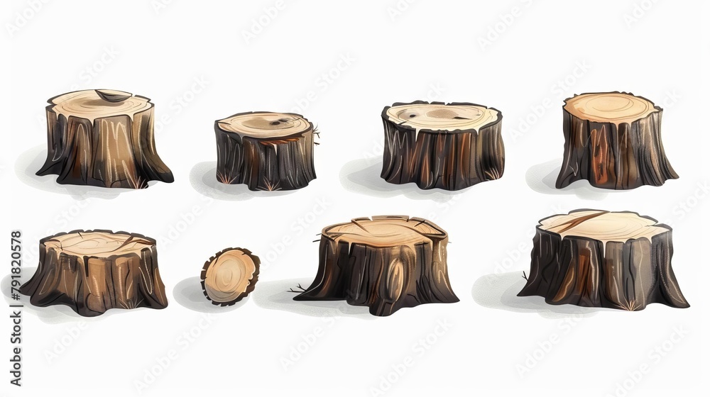 environmental concept illustration of deforestation cut tree stumps ...