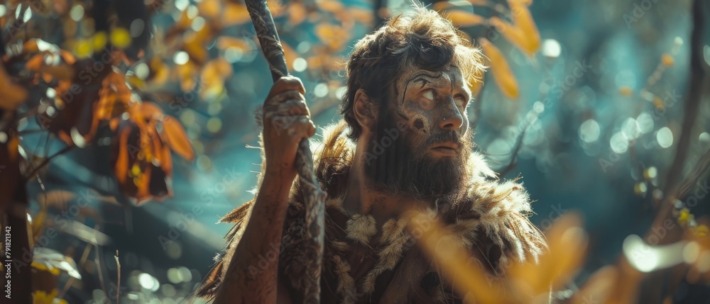 Earlier cavemen wore animal skins, and held stone-tipped spears to hunt ...