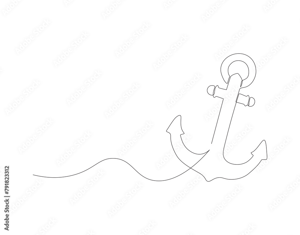Continuous line drawing of sea anchor. One line of sea anchor. Marine ...