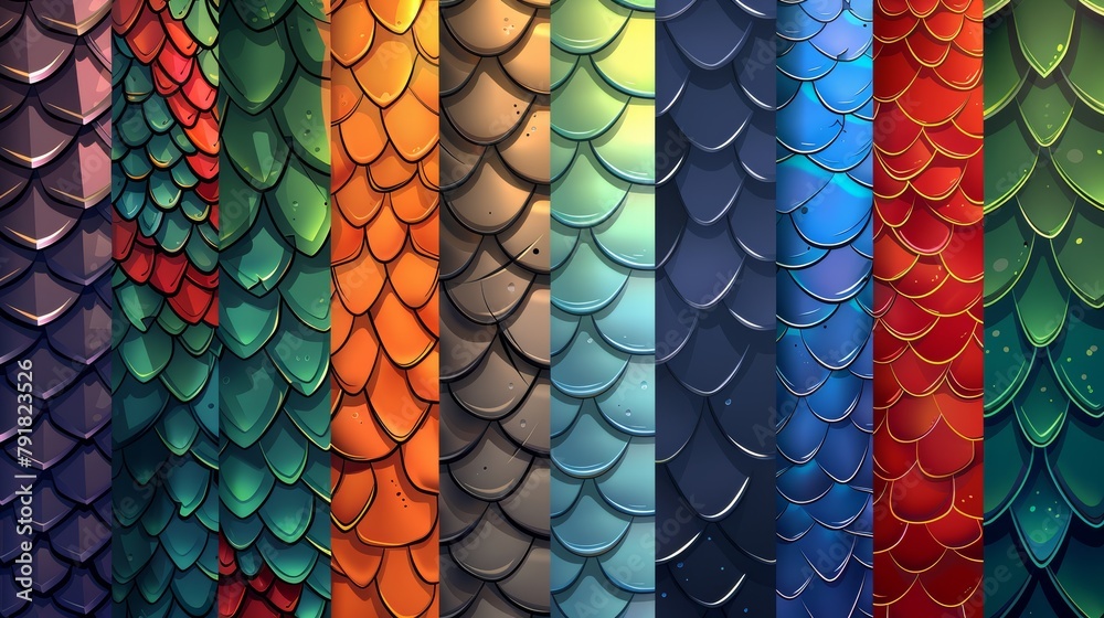 There are repeating patterns in blue, red, green, yellow, red colors on ...