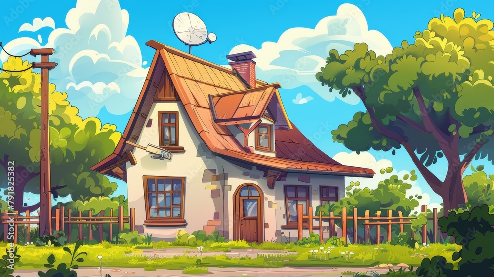 Parallax background of an old suburban house with 2D layers, ready for ...