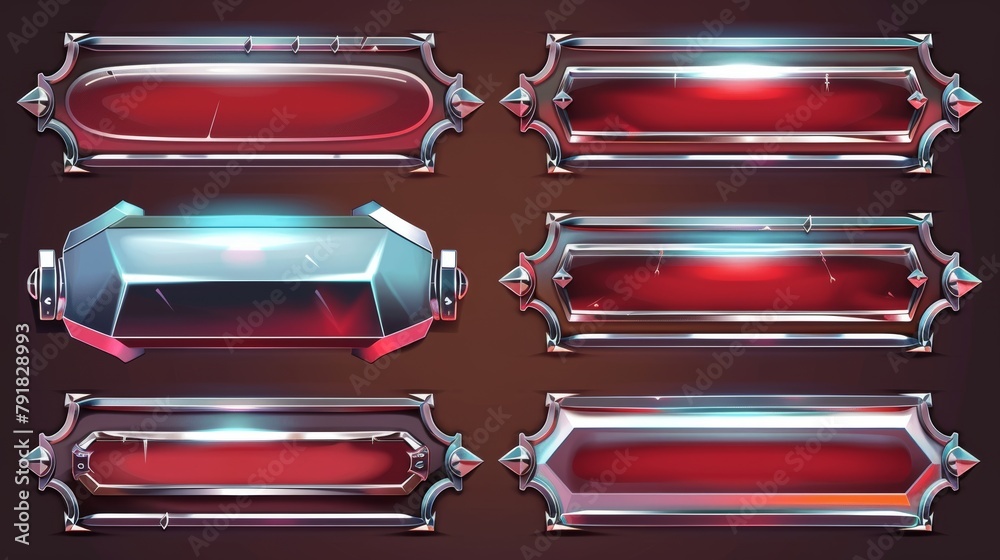 Cartoon modern set of medieval gui menu frames with silver rim and ...