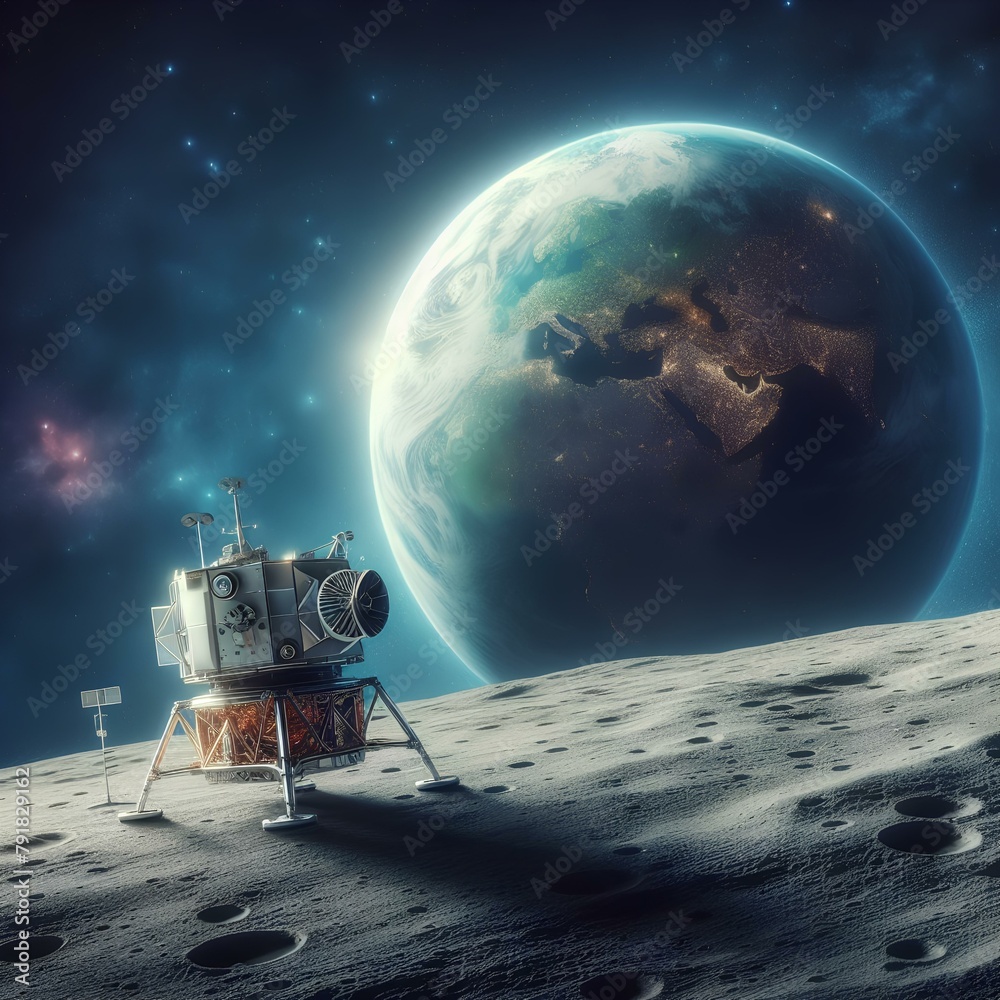 lunar space shutter lander on the surface of a planet of the moon with ...