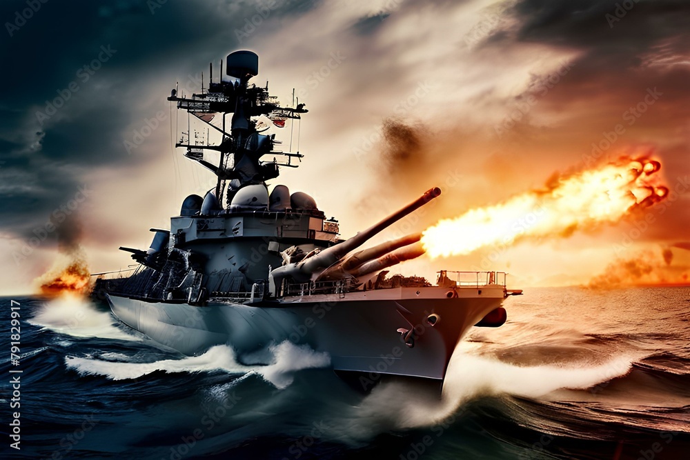 military naval warship destroyer shooting anti aircraft defense ...