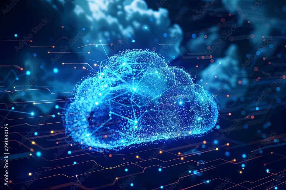 cloud computing, with abstract clouds symbolizing remote data storage ...