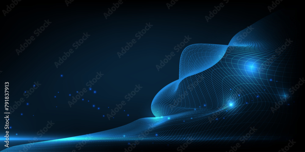 Vector illustration of wave data net on dot conneting network ...