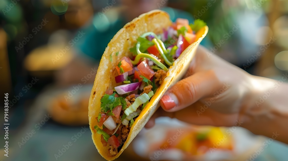 Hand holding delicious taco, Hand holding traditional Mexican taco with ...