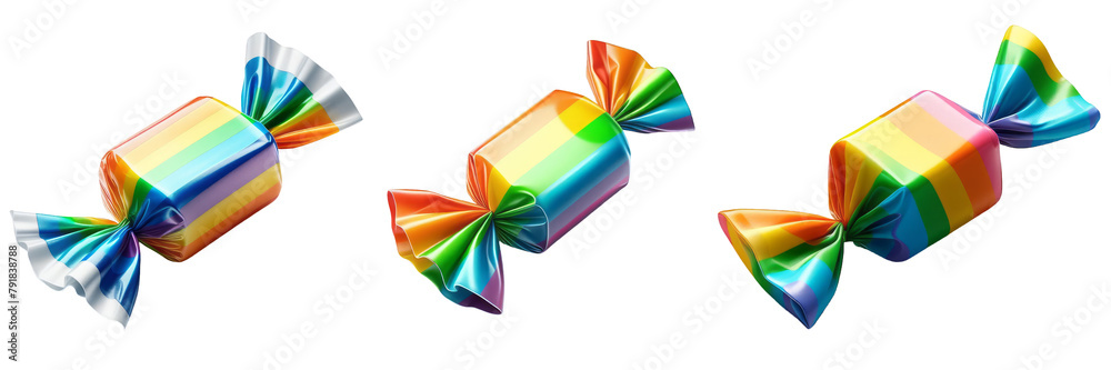 Rainbow color Wrapped taffy Candy set on a transparent Background PNG ...