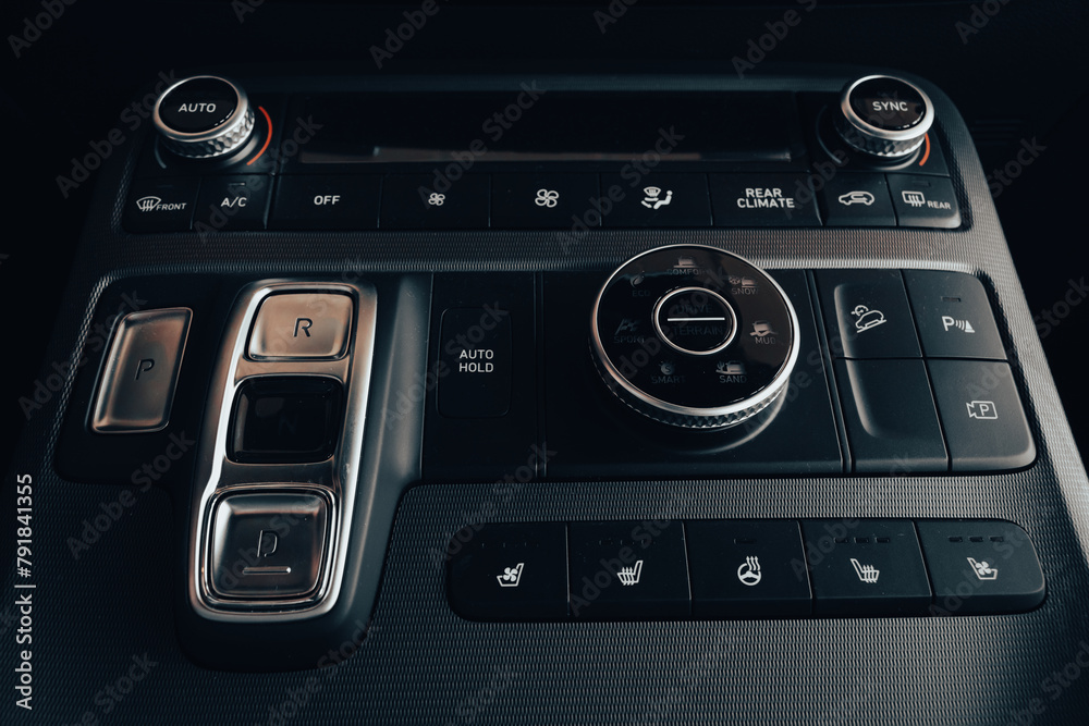 Car control dashboard. New car interiors. Elegant modern navigation ...