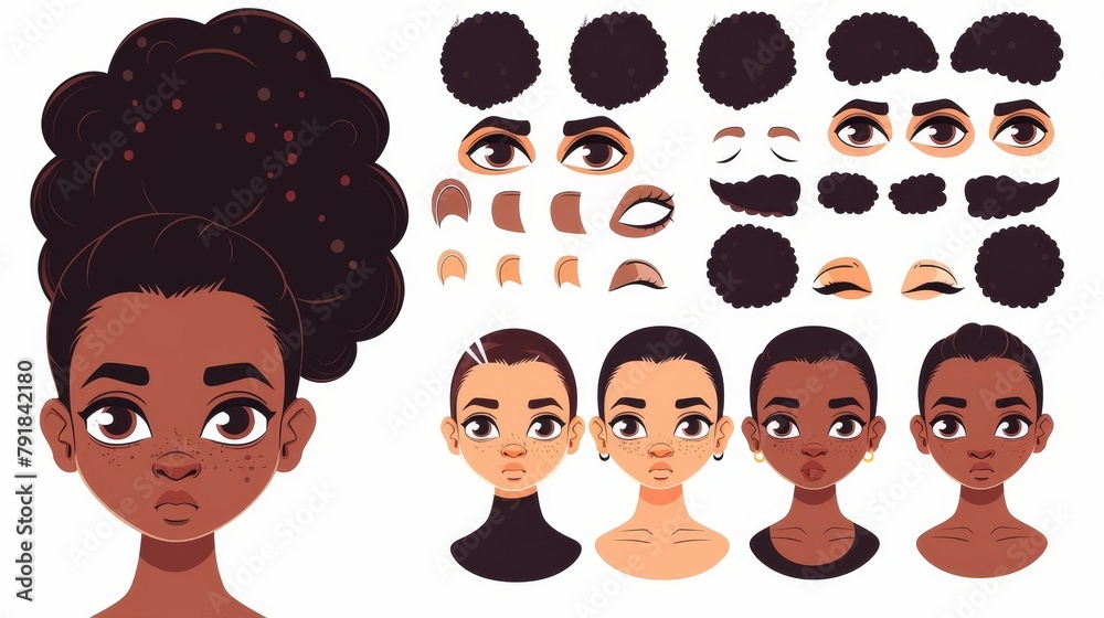 Isolated facial elements for construction cartoon modern set, character ...