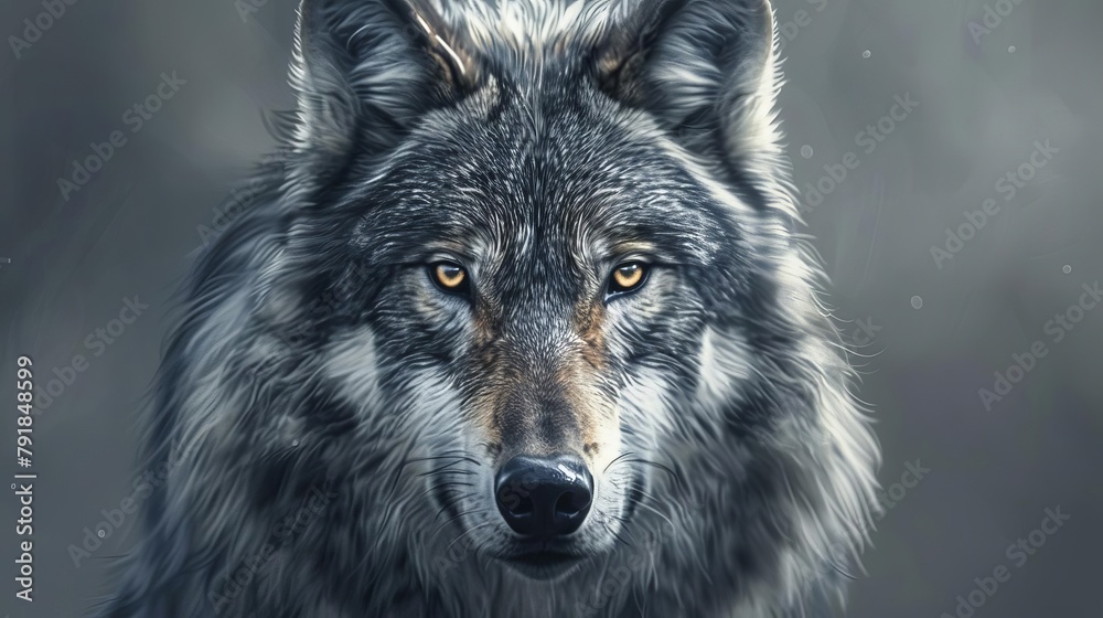 majestic gray wolf portrait with piercing eyes and detailed fur texture ...