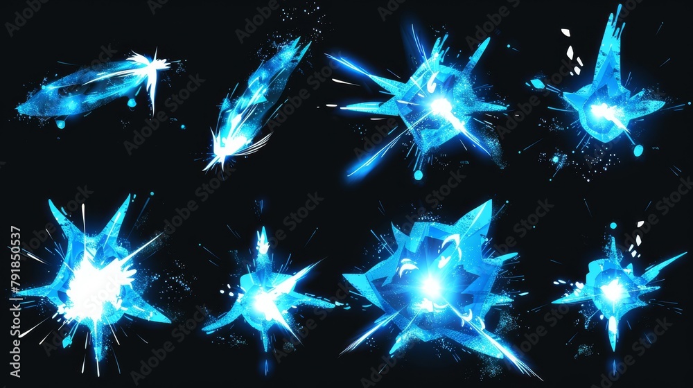 VFX modern illustration of star explosions, power hits, energy impact ...