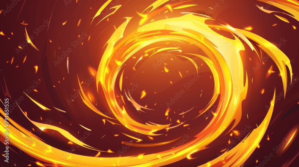An abstract background with a circle of fire swirls. Cartoon effect ...