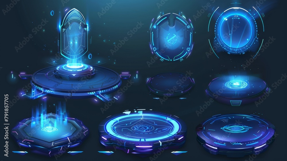 Tech game portal with holograms and light effects, digital technology ...