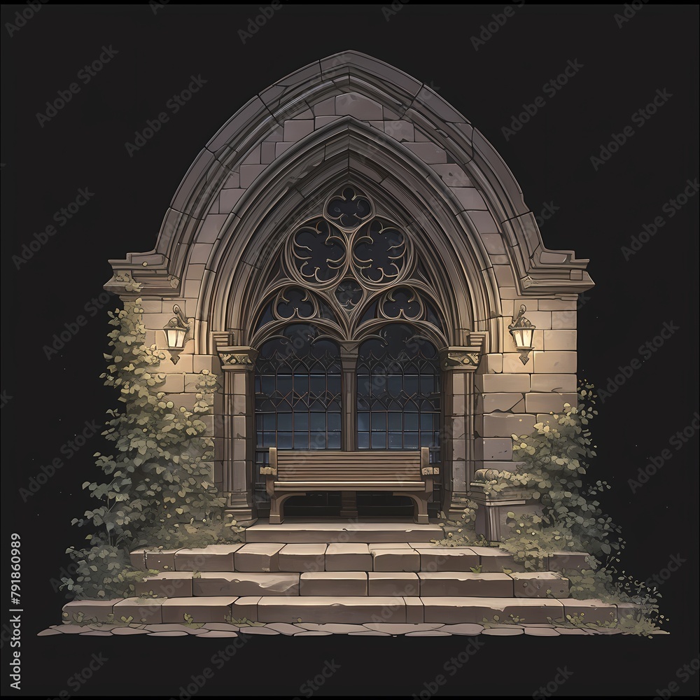 Grandiose Stony Cathedral Entryway with Ancient Architecture and ...