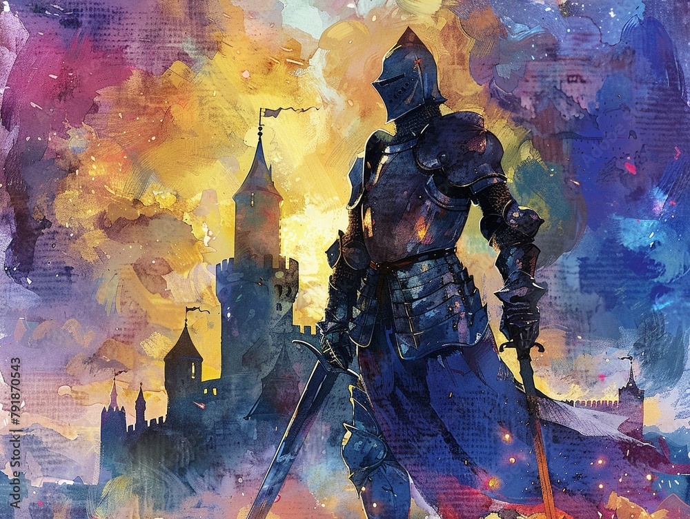 Medieval revolution, enchanted armor shining like diamonds, torchlit ...