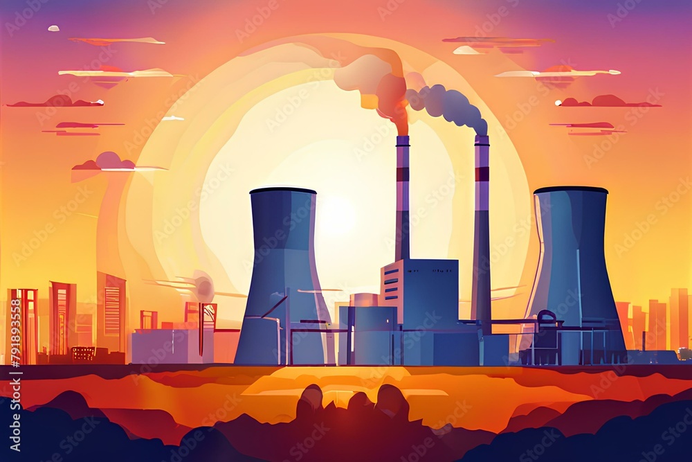 atomic nuclear reactor or power plant refinery industrial factory with ...