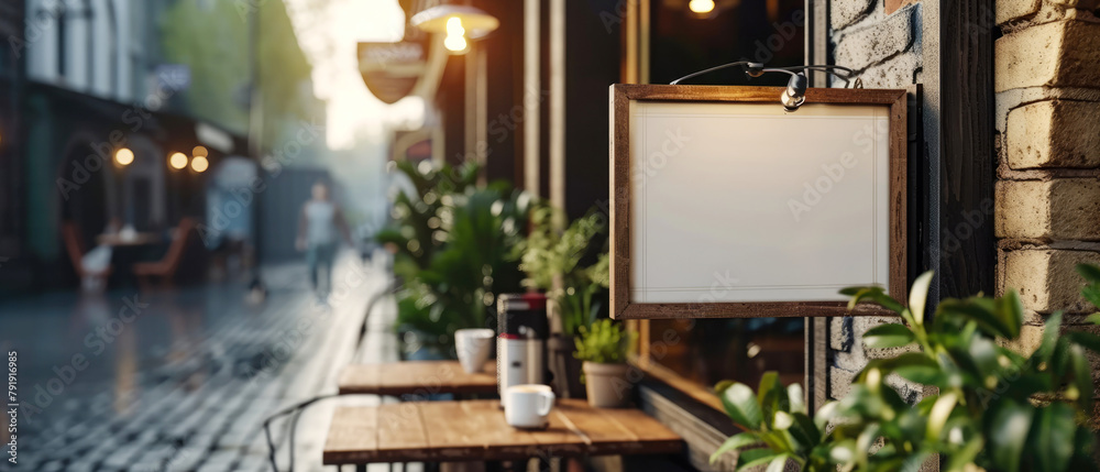 Empty wall sign board mockup at the city street. Template, banner for ...