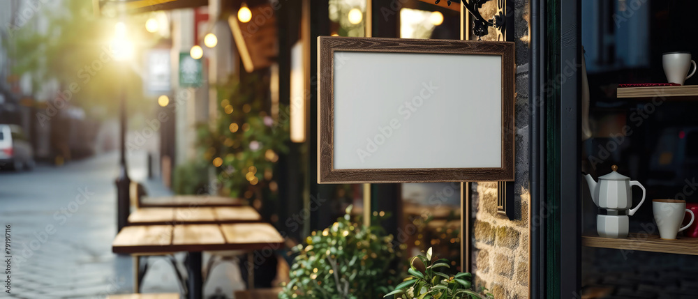 Empty wall sign board mockup at the city street. Template, banner for ...