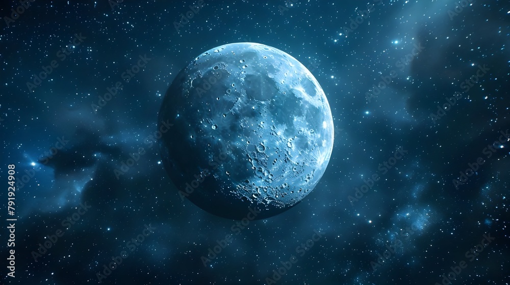 Moon looking blue in space. 3D scene created and modelled in Adobe ...