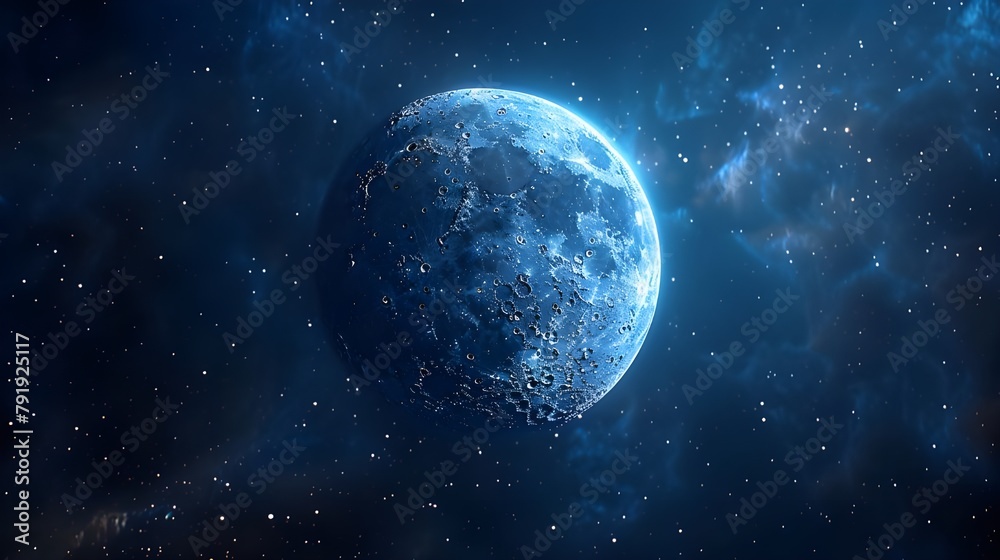Moon looking blue in space. 3D scene created and modelled in Adobe ...