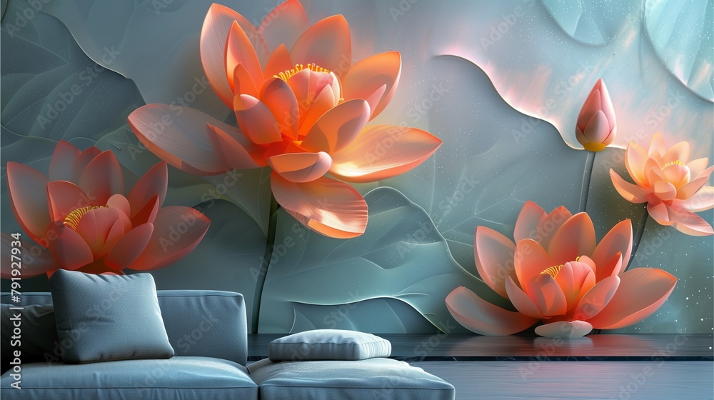 Lotus flower on table, in position, on mat, with natural beauty, pink ...