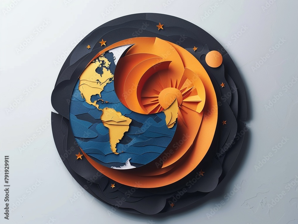 Papercraft art stock image of a detailed world map, continents and ...