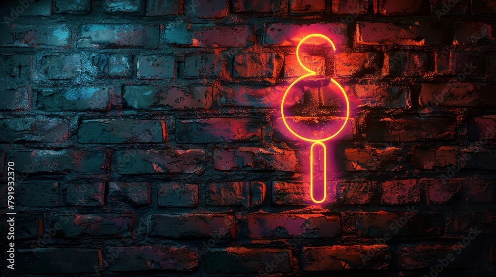 Female symbol as a neon sign on a brick wall, modern feminist ...