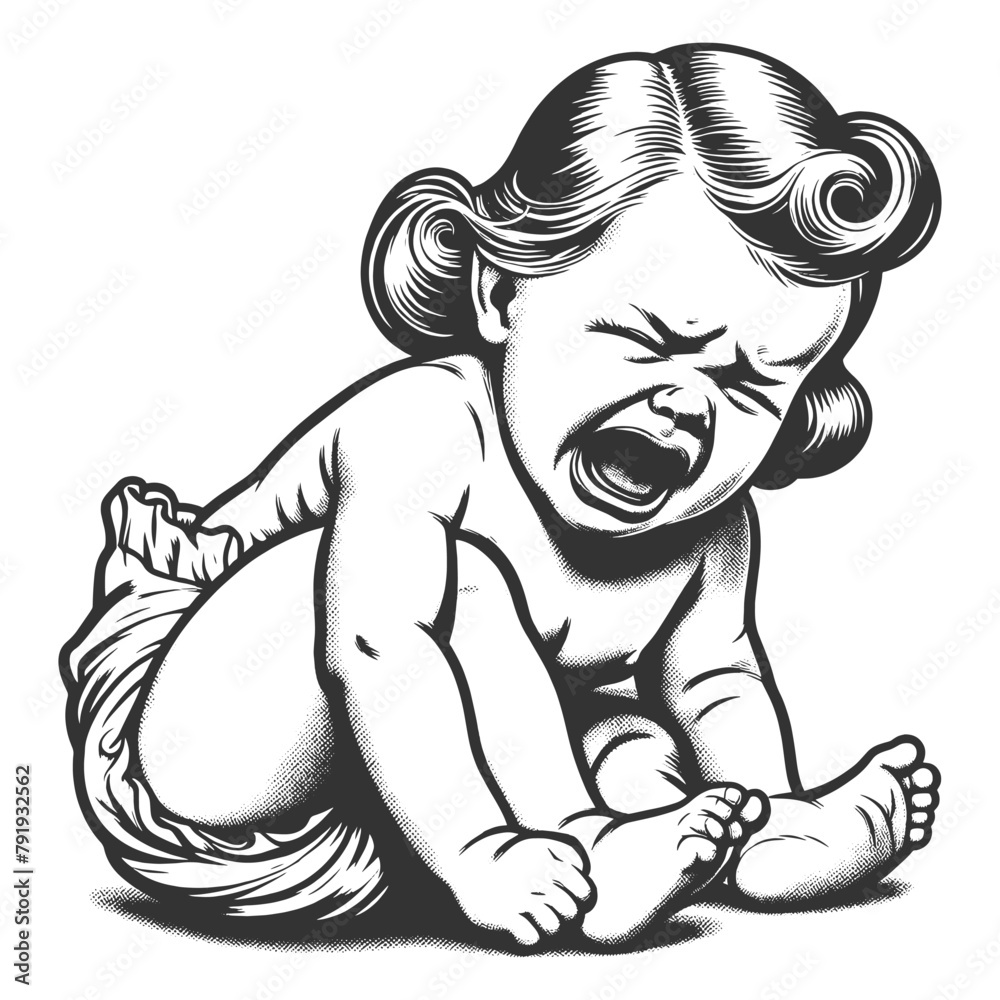 intense emotion of a crying baby, with detailed expression and classic ...