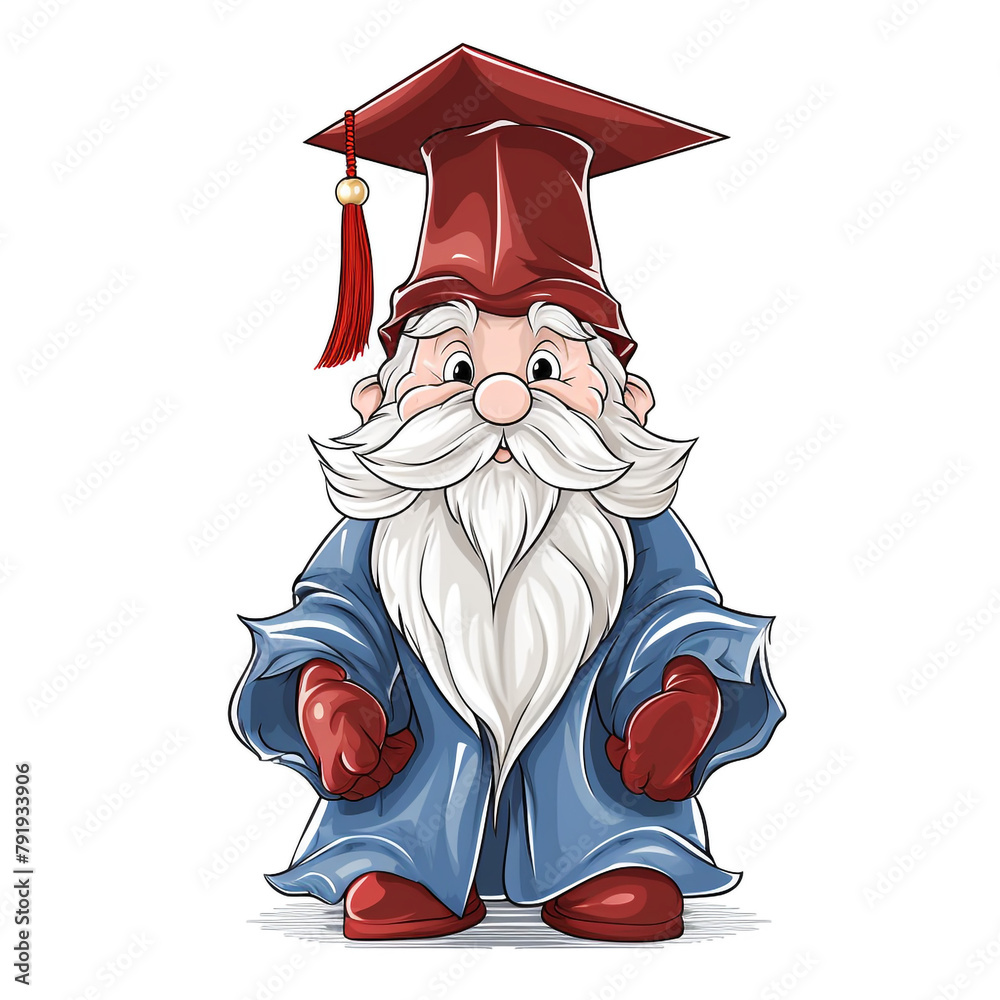 Graduation Gnome illustration with outline with white Background ...