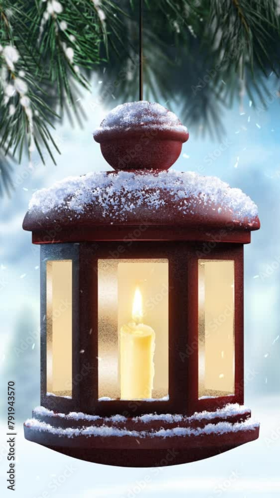 Vertical Winter Lantern in Snow 4k Loop features an old fashioned ...