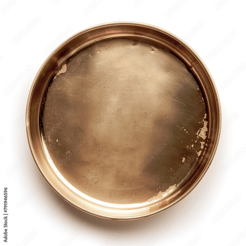 Gold box background. Top view to an open metal vintage container ...