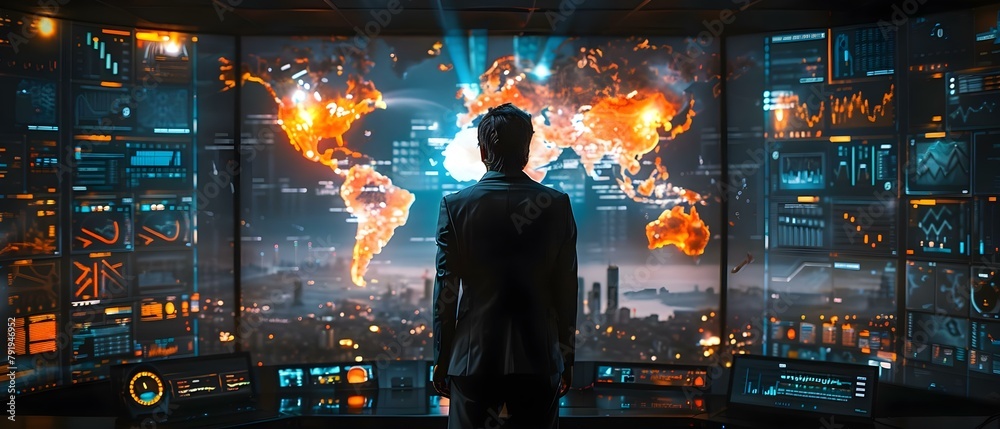 Operator monitors global network in hightech military control room for ... Operator monitors global network in hightech military control room for ...