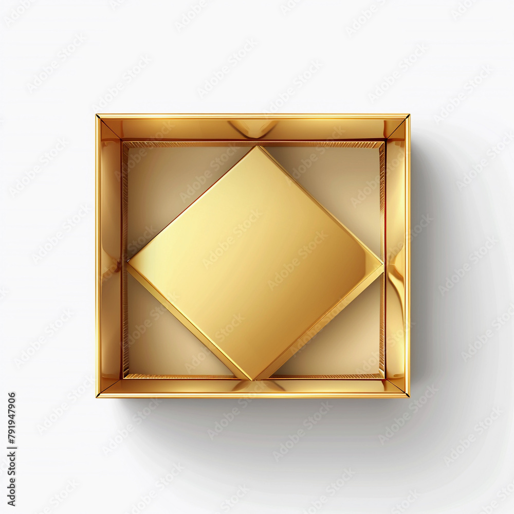 Gold box background. Top view to an open metal vintage container ...