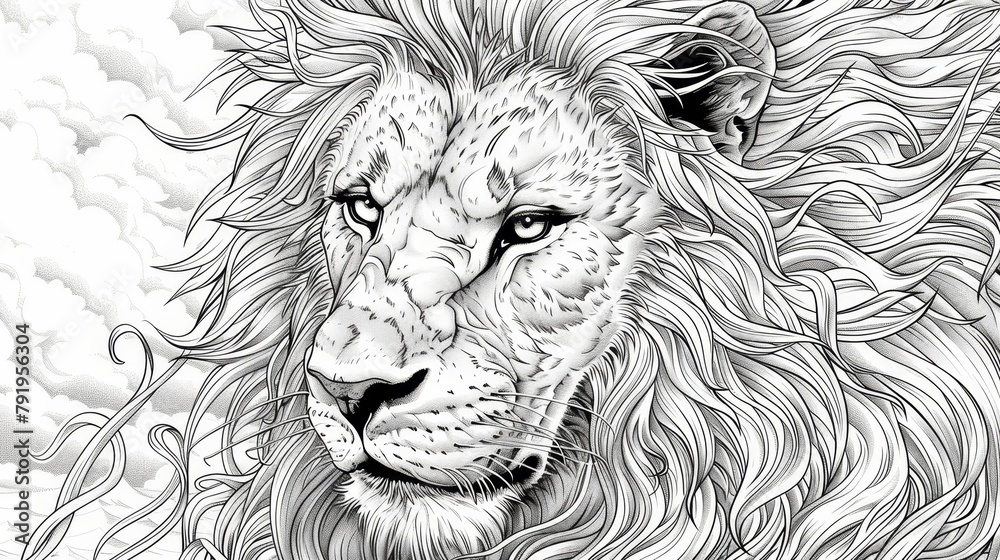 Animals: A coloring book page featuring a majestic lion Stock ...