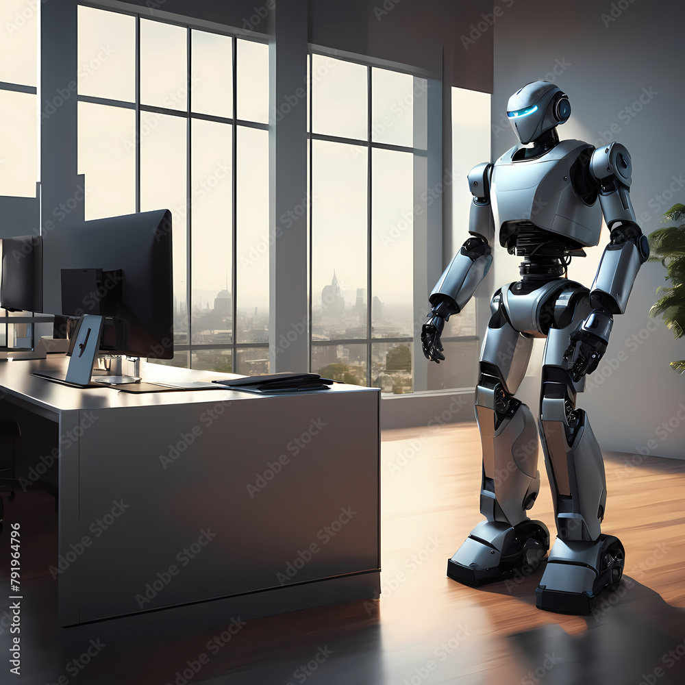 robot waiting in a modern office for a job interview, ai artificial intelligence technology at ...