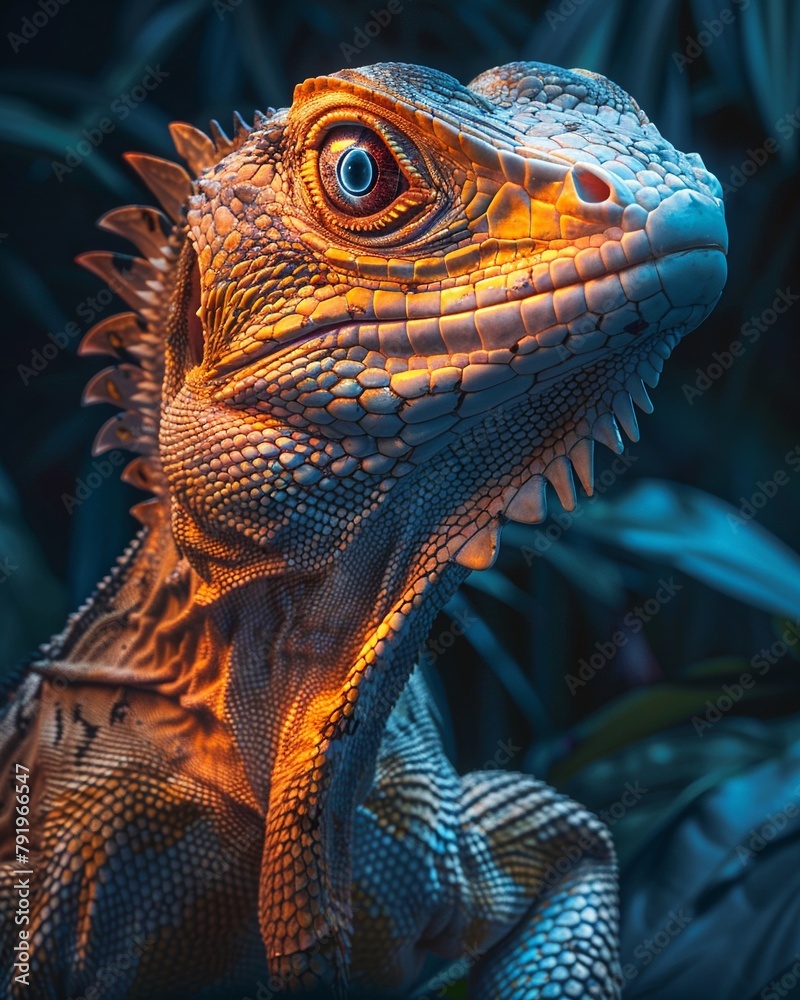 Surreal portrait of a Basilisk Lizard with enhanced scales and eyes ...