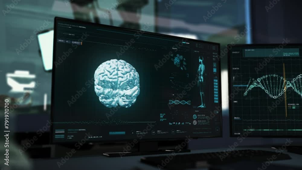 Digital X-ray Diagnostic Software Interface Scans Patients Brain Organ ...