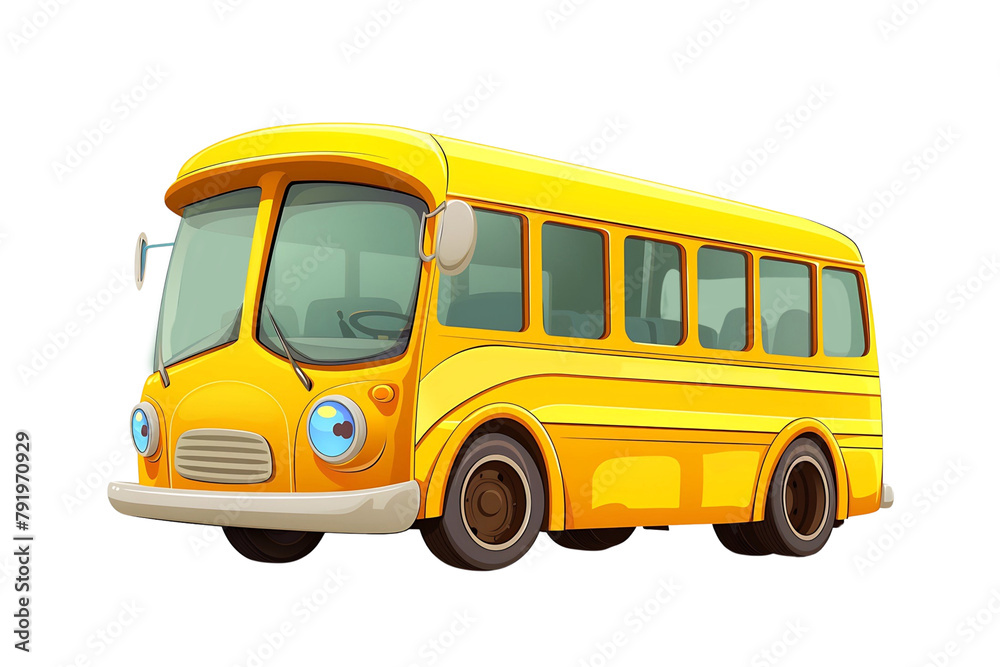 Bright yellow school bus in cartoon style isolated on white background ...