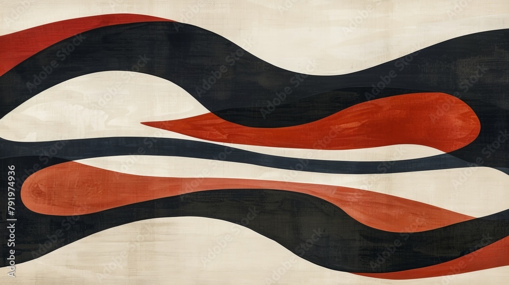 Red, black, and white wave motif on a white background Inferior border ...