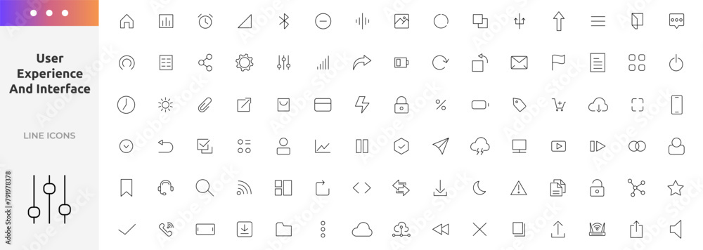 User experience and interface icon set. UI flat icons collection.Basic User Interface Essential ...